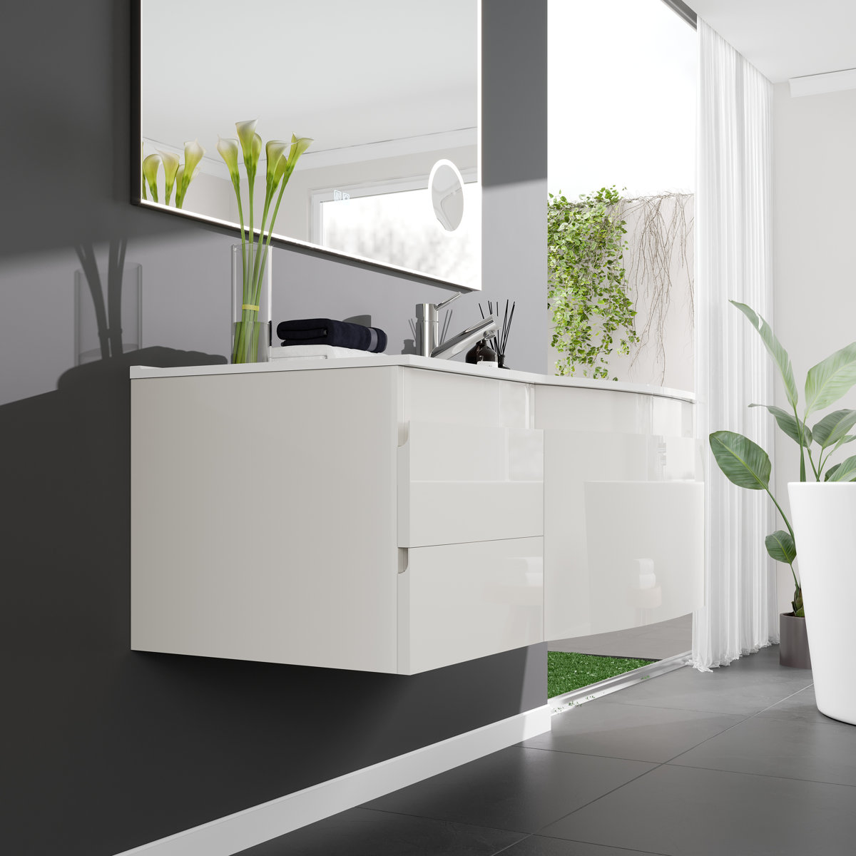 Wrought Studio™ Loveda 48"W X 18"D White Wall Mount Bathroom Vanity With White Acrylic ...